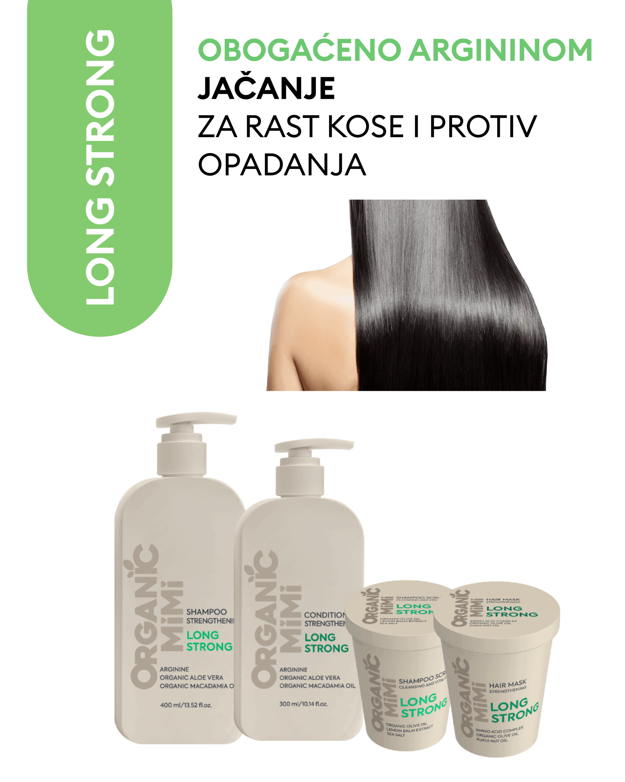 Organic Mimi Šampon protiv opadanja, za rast kose Long strong, 400 ml | VESNA.RS